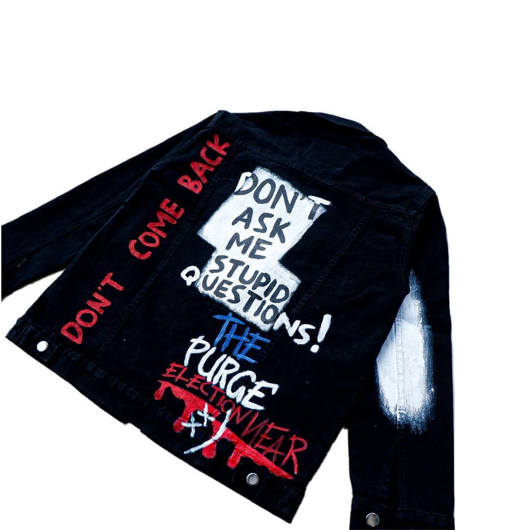 The Purge in Denim Horror Jacket Punk Rock Street Art Skater Outfit ...