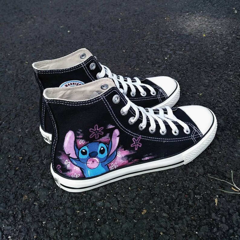 Cute Flower Shoe Design Painted Lilo & Stitch Cartoon Sneakers - Etsy