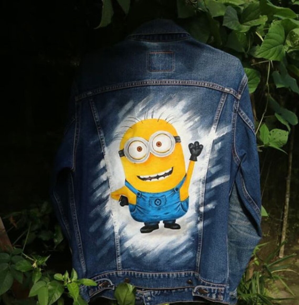 Minion Despicable Me Cartoon in Denim Jacket Hand Painted Art | Etsy