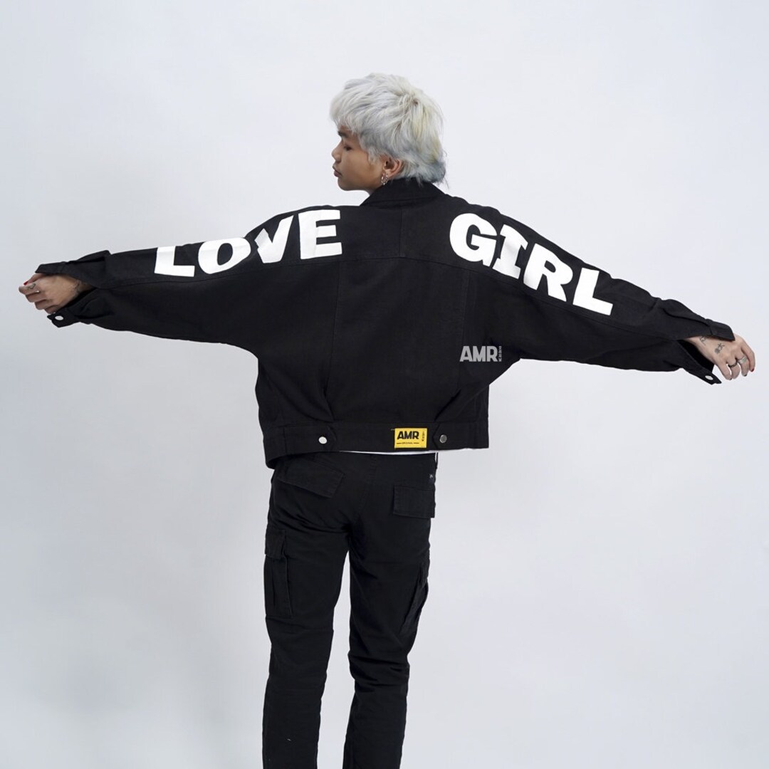 Trendy Black or Blue Denim Jacket With "love Girl" Print Casual Look ...