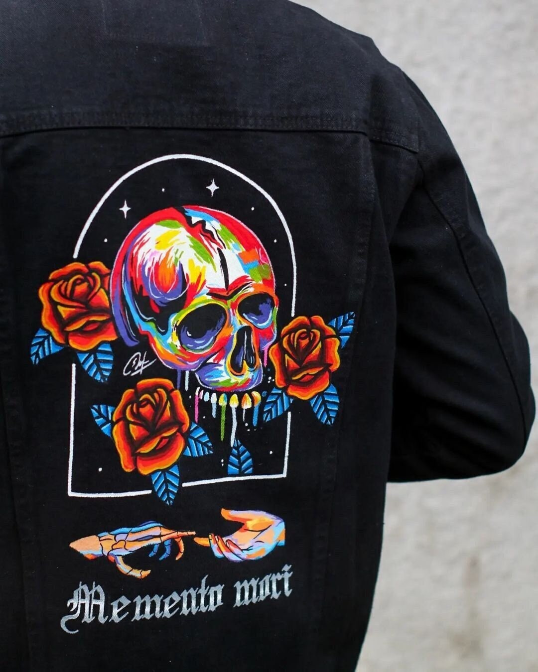 Memento Mori Artwork in Denim Jacket Street Art Gothic Style Concert ...