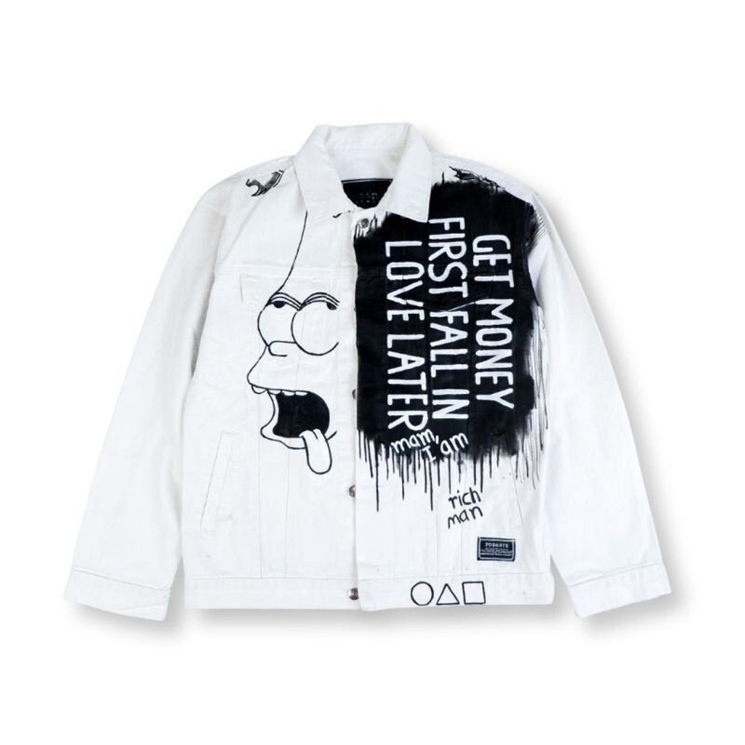 Hand Painted Simpson Art in Denim Jacket Street Art Punk Rock Skater ...
