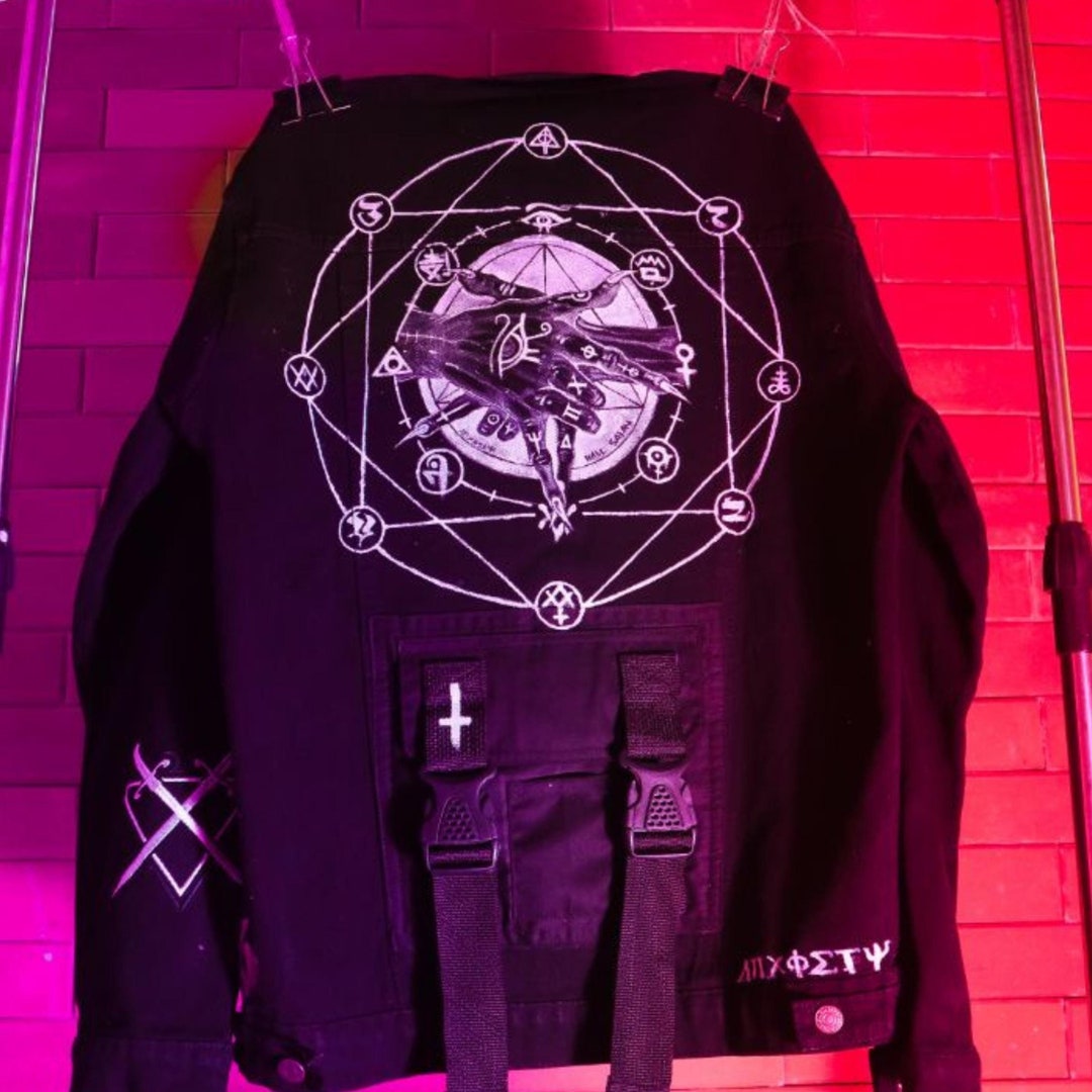 Hand Painted Pentagram Symbol in Denim Jacket Gothic Style Clothes ...
