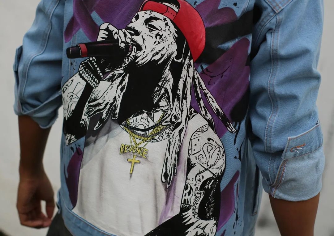 Custom Hand-painted Denim Jacket Featuring Rapper - Etsy