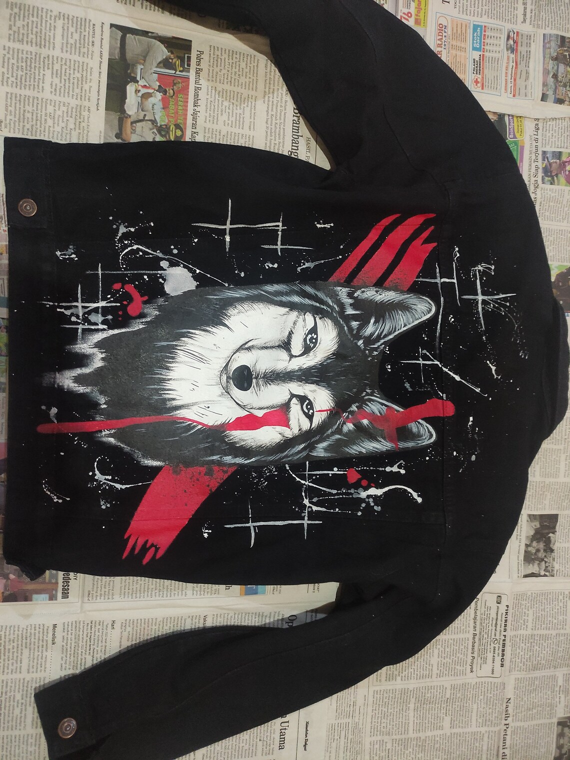 Wolf Design Custom Painted Green Denim Jacket Punk Rock Jacket | Etsy