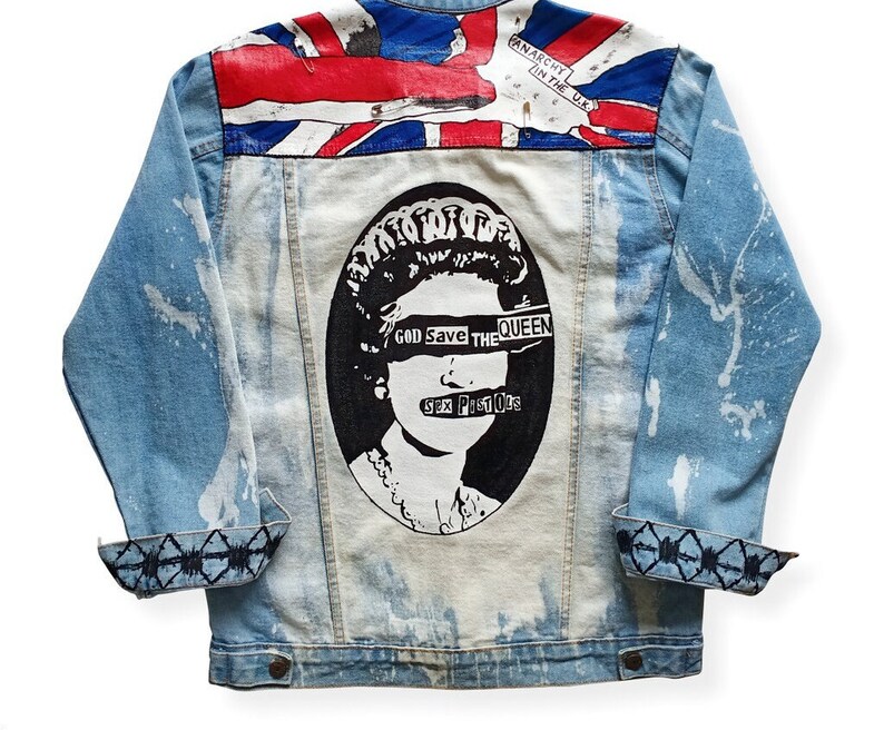 Sex Pistols God Save The Queen Denim Jacket Street Art Punk Etsy