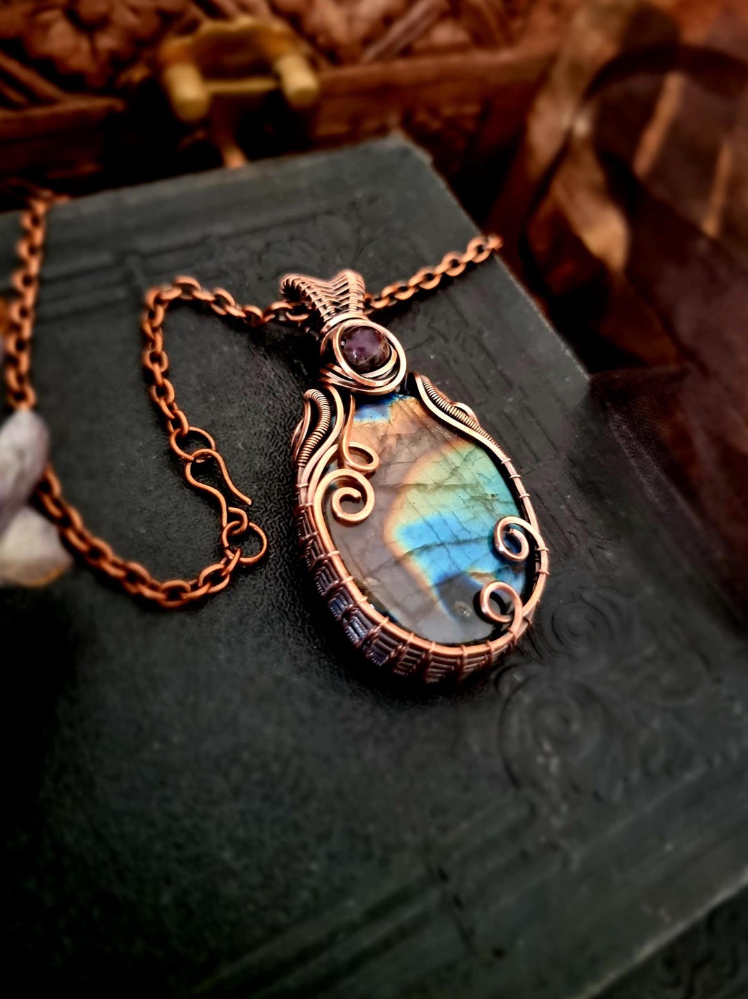 Spectrolite Pendant in Copper / Labradorite Wire Wrap Necklace - Etsy