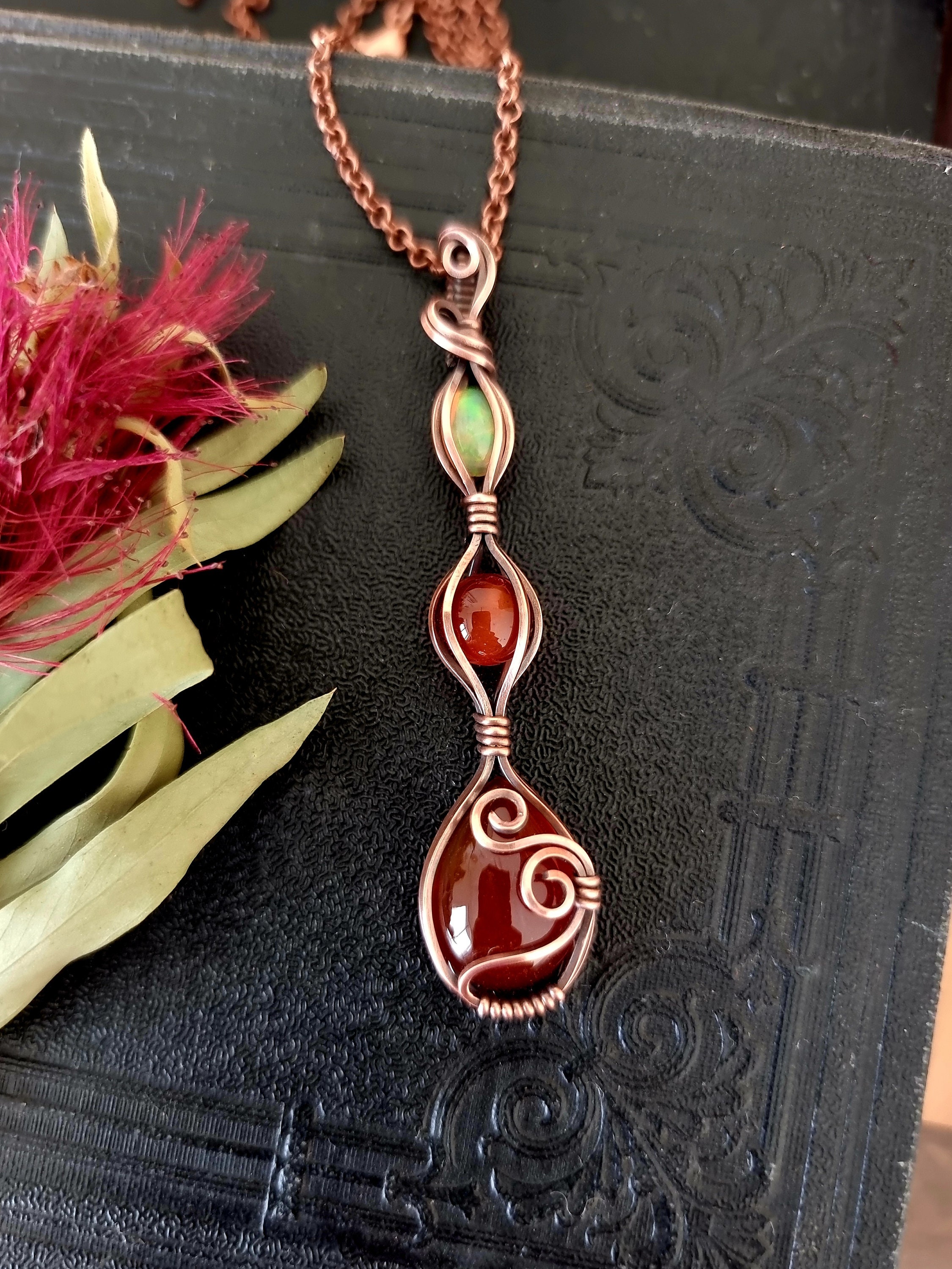 Red Onyx, Carnelian and Ethiopian Opal Sceptre Pendant in Oxidised Pure ...