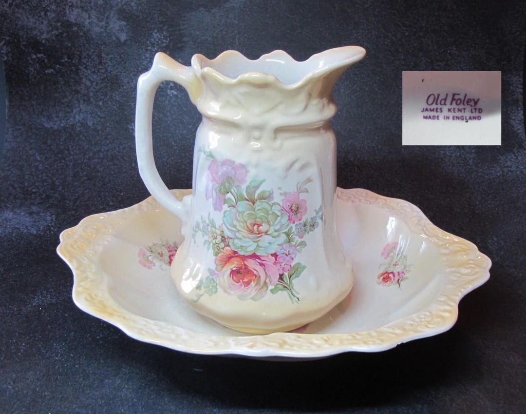 Old Foley James Kent, Pitcher and Tray (damaged), Roses on a Yellow ...
