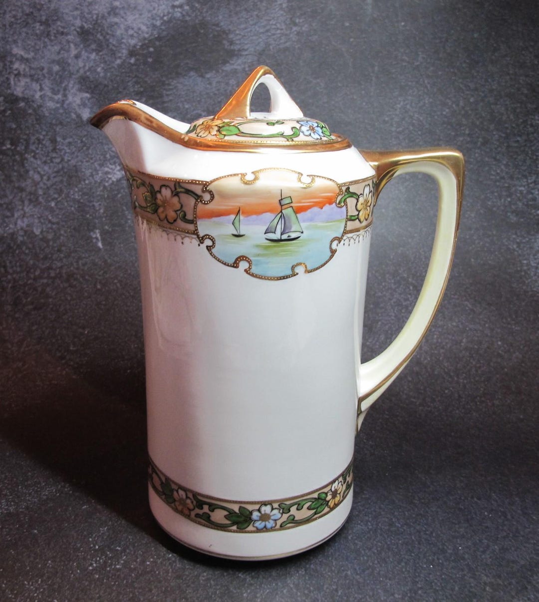 Nippon, Antique Chocolate Pot With Fine Porcelain Lid Hand-decorated ...