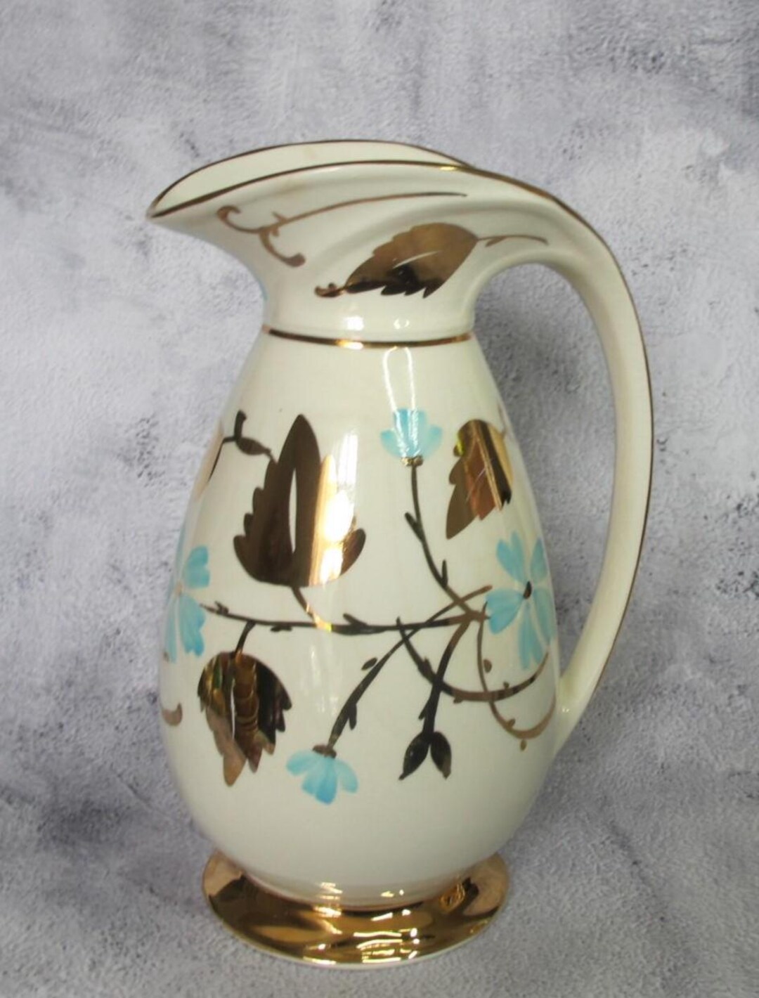 Myott, Art Deco Hand-painted Gold and Turquoise Chicken-necked Jug ...