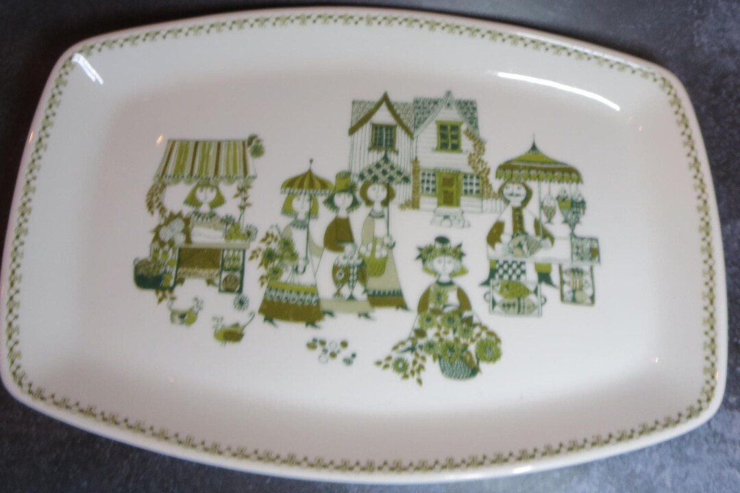 Figgio, Large Serving Tray (15.5 Inches) With the Green Market Pattern ...