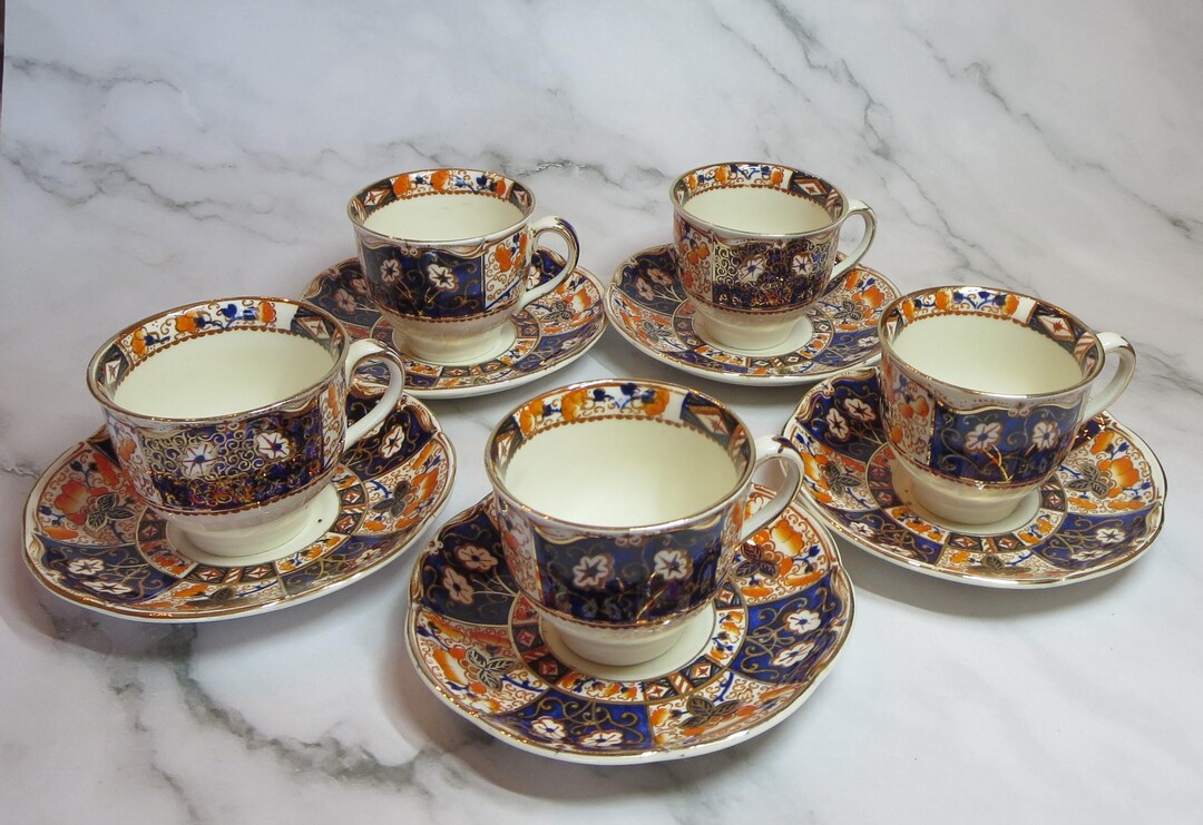 Wood's, 5 Braemar Style Imari Half-cup and Saucer Sets, England Circa ...