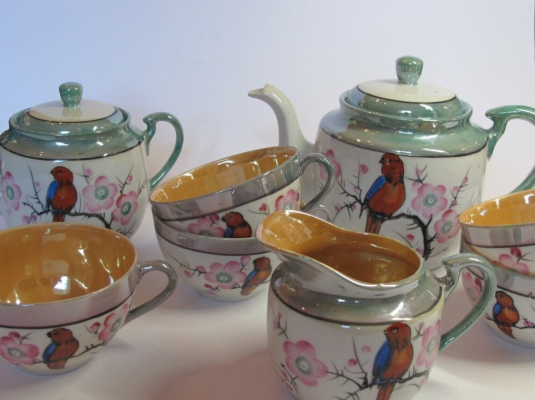 Trico Nagoya, Green, White and Orange Glossy Tea Service Decorated With ...