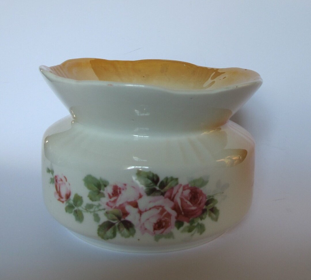 ANTIQUE, German Glossy Porcelain Pot Decorated With Flowers and Gold ...