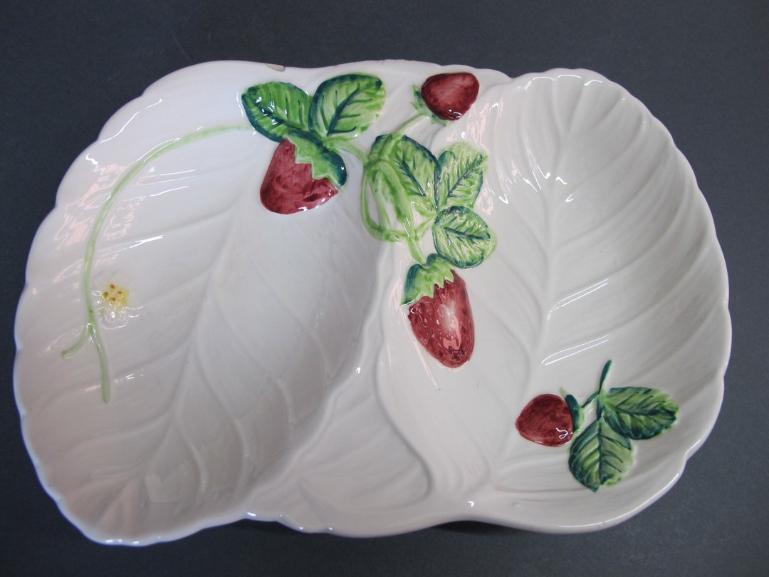 MAJOLICA ESD Japan, Small Serving Dish With Porcelain Slip Strawberries ...