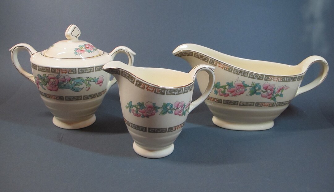 New Hall Hanley Staffordshire, Sugar Bowl and Cream Pot, Gravy Boat ...