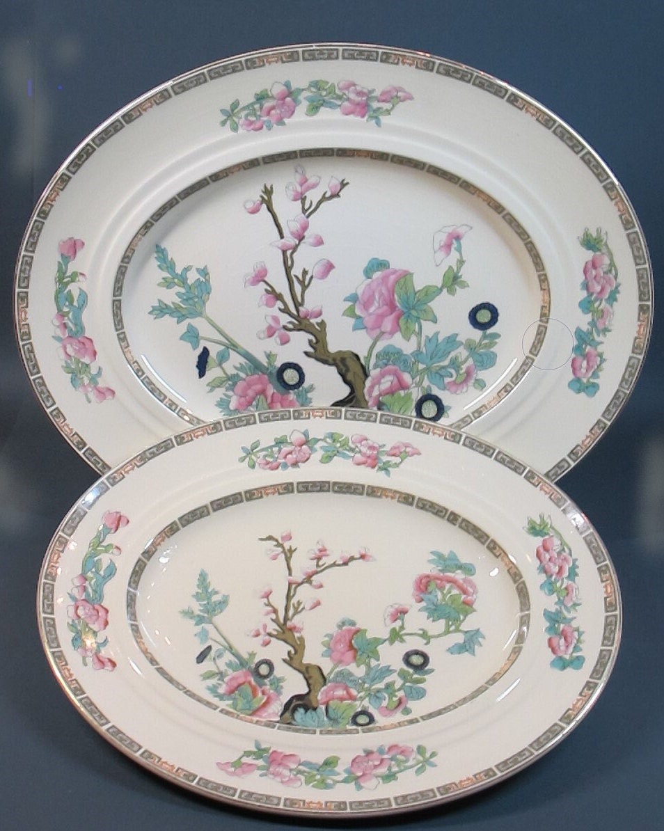 New Hall Hanley Staffordshire, Two Oval Serving Plates With the 'indian ...