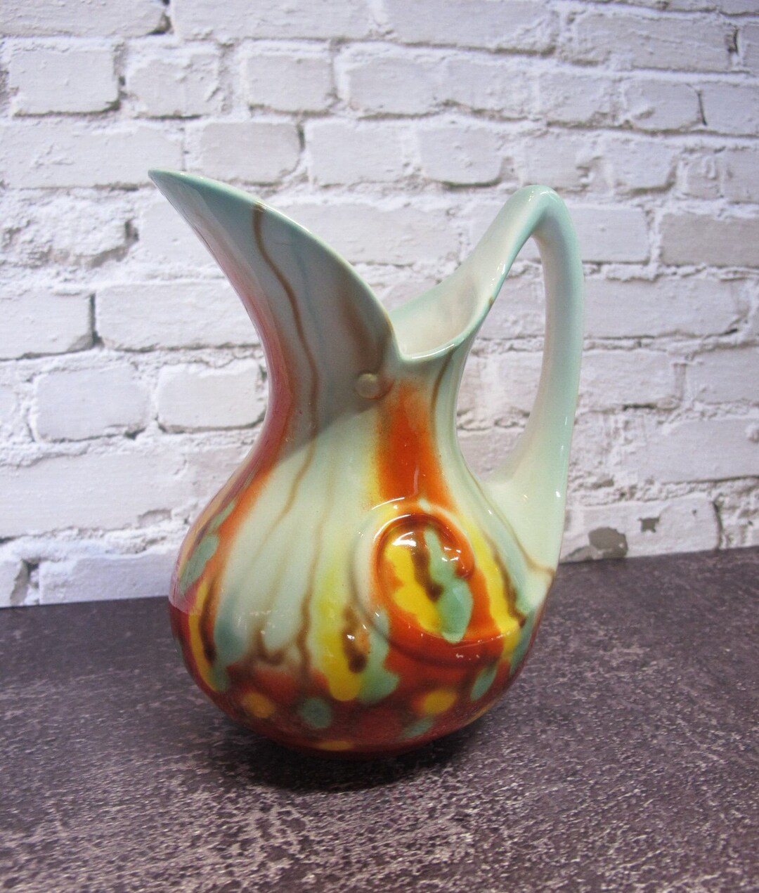 ROYAL ART POTTERY, Very Colorful Art Pottery Cream Pitcher art Deco 44/ ...