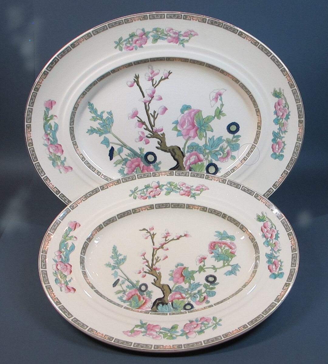 New Hall Hanley Staffordshire, Two Oval Serving Plates With the 'indian ...