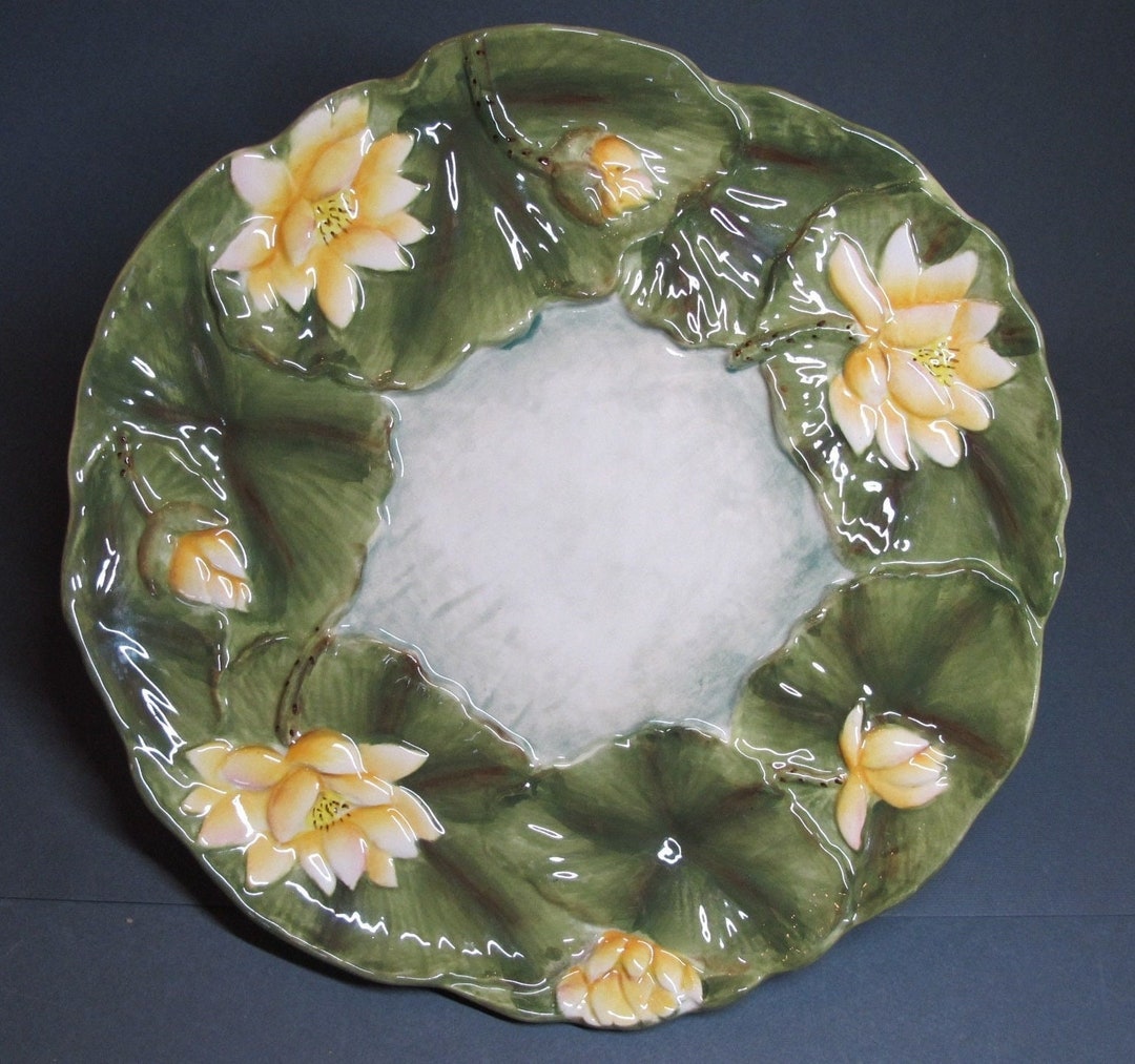 Pacific Rim Exclusive, Hand Painted Yellow Water Lilies Relief Plate ...