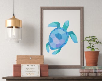 Colorful Nautical Printable Wall Art Watercolor Sea Turtle Nursery ...