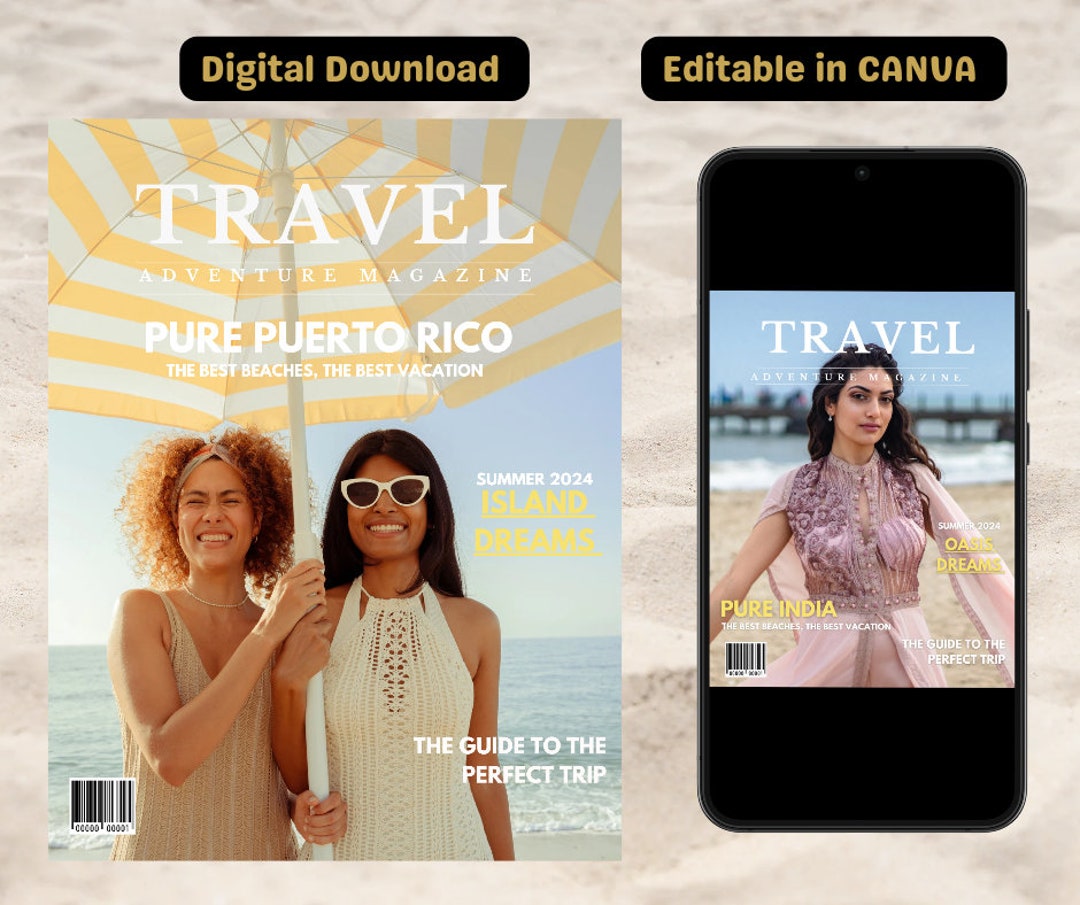 Travel Magazine Cover, Vacation Photo, Social Media Post, DIY, Editable ...