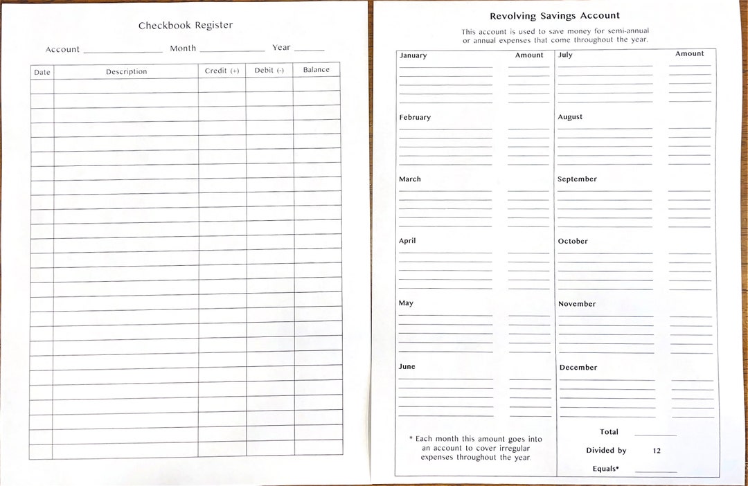Bundle - Checkbook Register & Revolving Savings Account PRINTABLES - Etsy