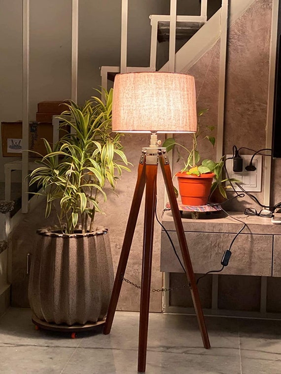 Lighting Lamp Stand Wooden Tripod Floor Lamp Stand Natural Shade Lamp ...