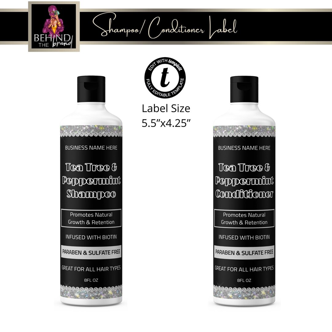 Editable Glam Shampoo/conditioner Label Template Set - Etsy