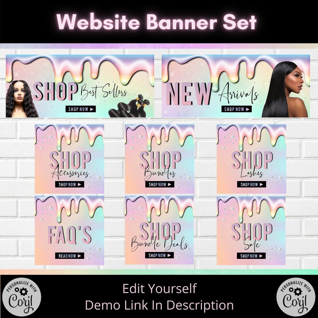 Editable Rainbow Drip Website Banners Set - Etsy