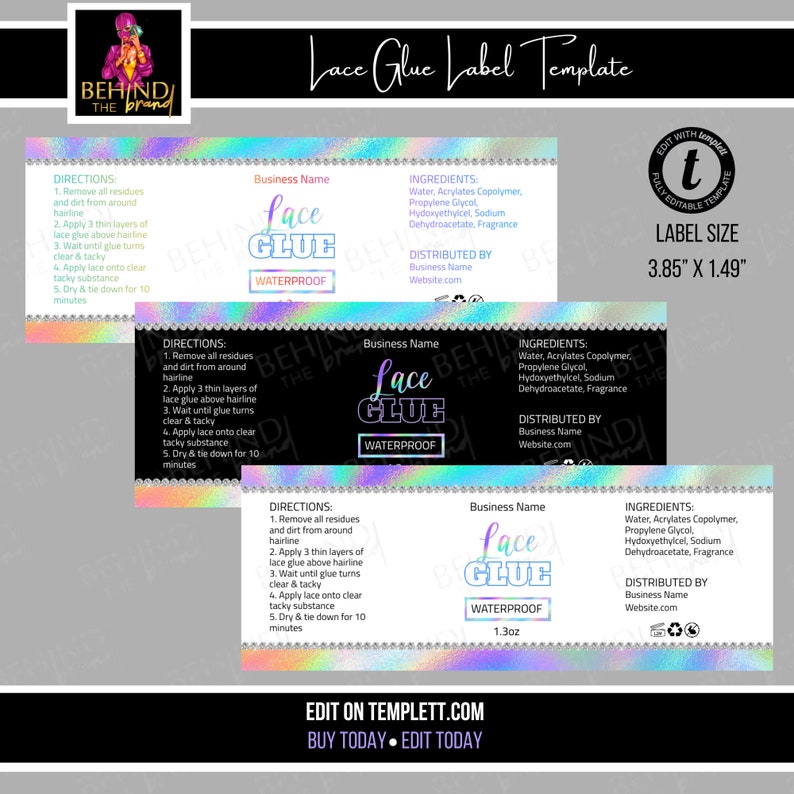 Editable Iridescent Lace Glue/glue Remover Label Template - Etsy