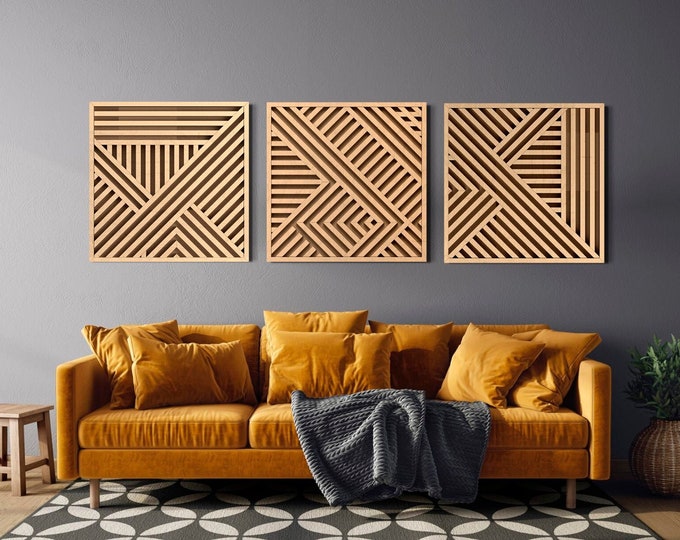 Geometric Wood Wall Art Set Geometric Wood Wall Art Modern | Etsy