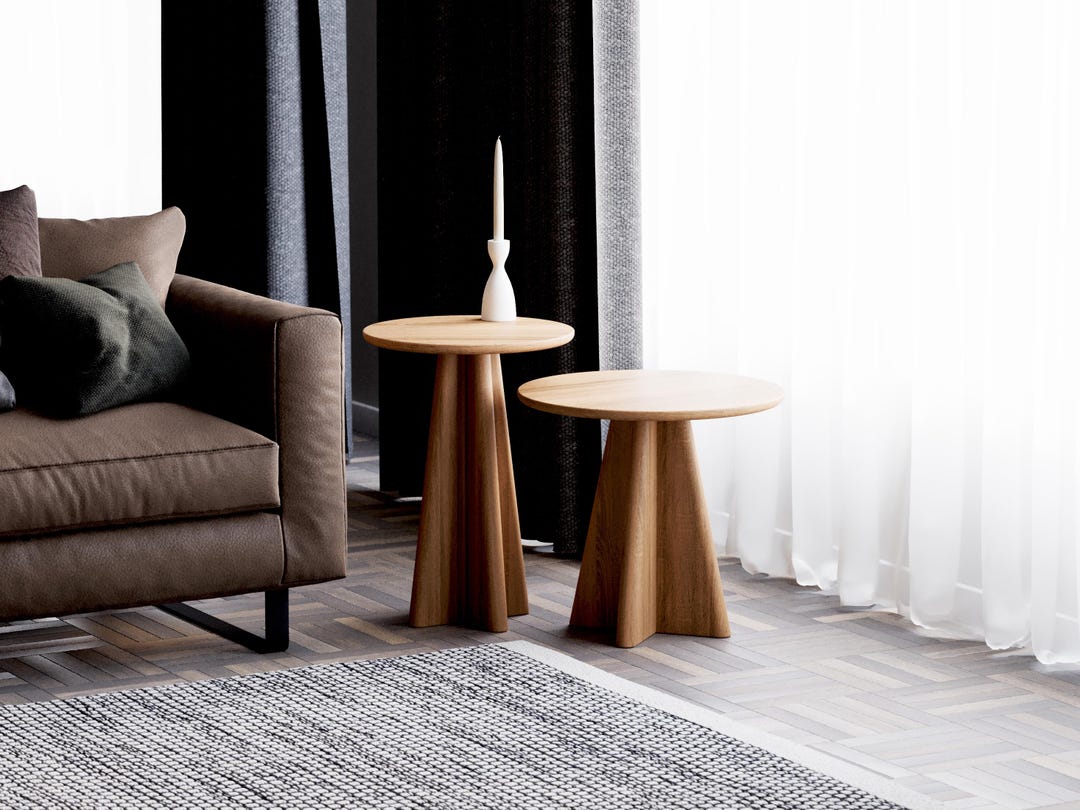Solid Oak Round Nesting Tables: Modern Living Room End Tables - Etsy