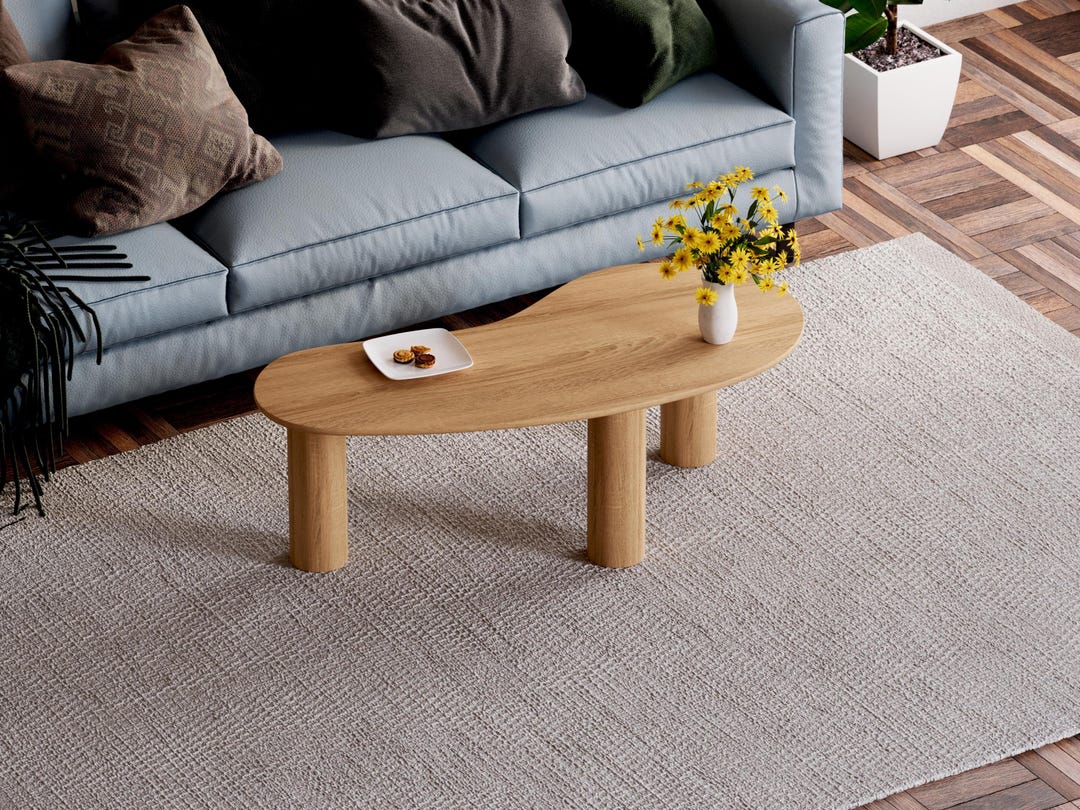Solid Oak Coffee Table: Modern Bean Shape Scandi Style - Etsy