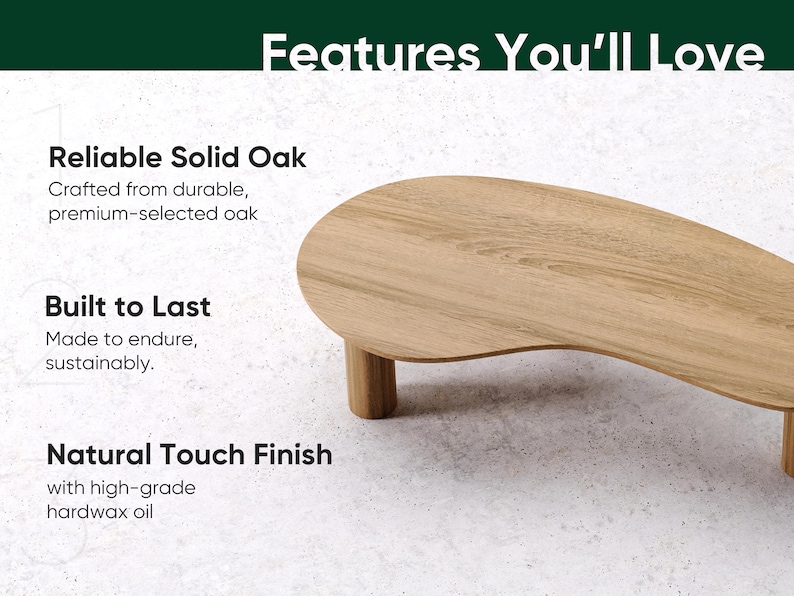Solid Oak Coffee Table: Modern Bean Shape Scandi Style - Etsy