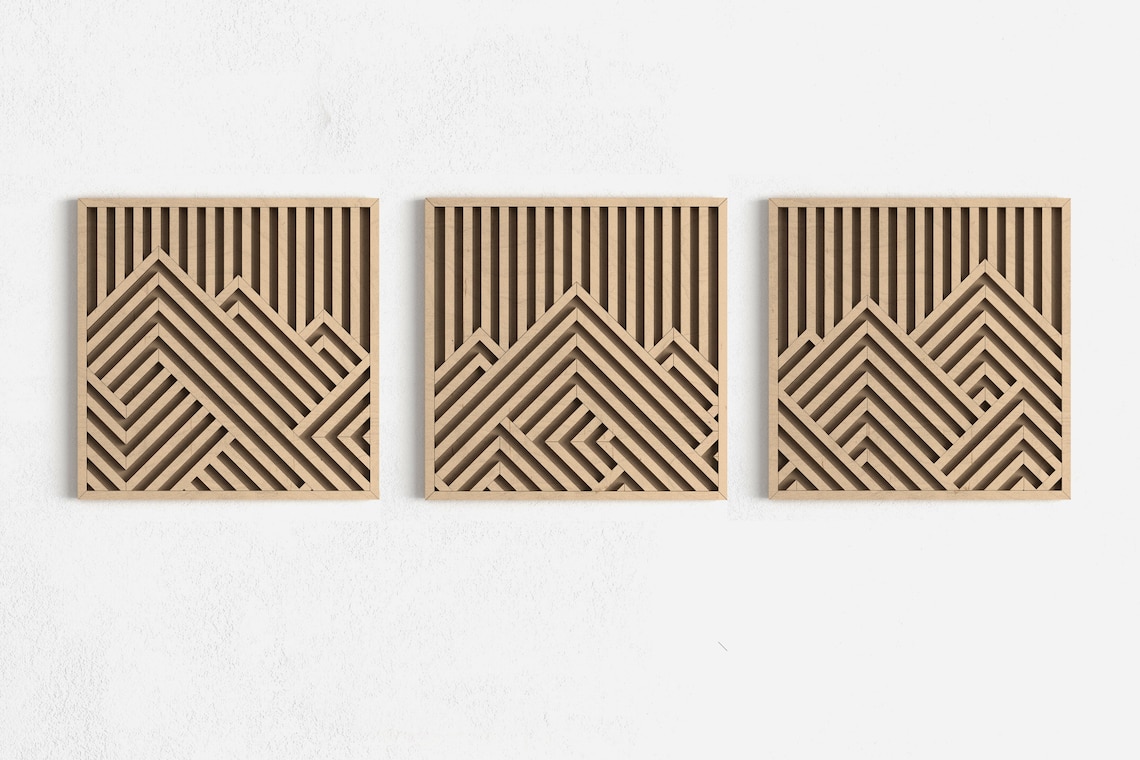 Mountains Wooden Wall Art Set Geometric Wood Wall Art - Etsy