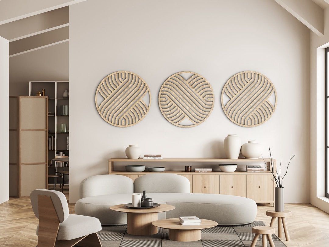 Round Wood Wall Art Set | Modern Wooden Wall Art | Geometric Decor ...