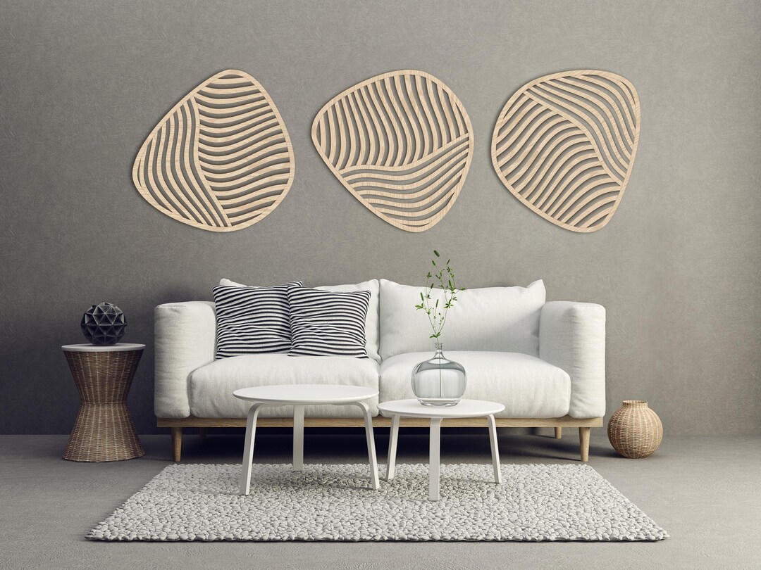 Modern Wood Wall Art Set | Asymmetrical Wood Wall Art | Pebble Shape ...