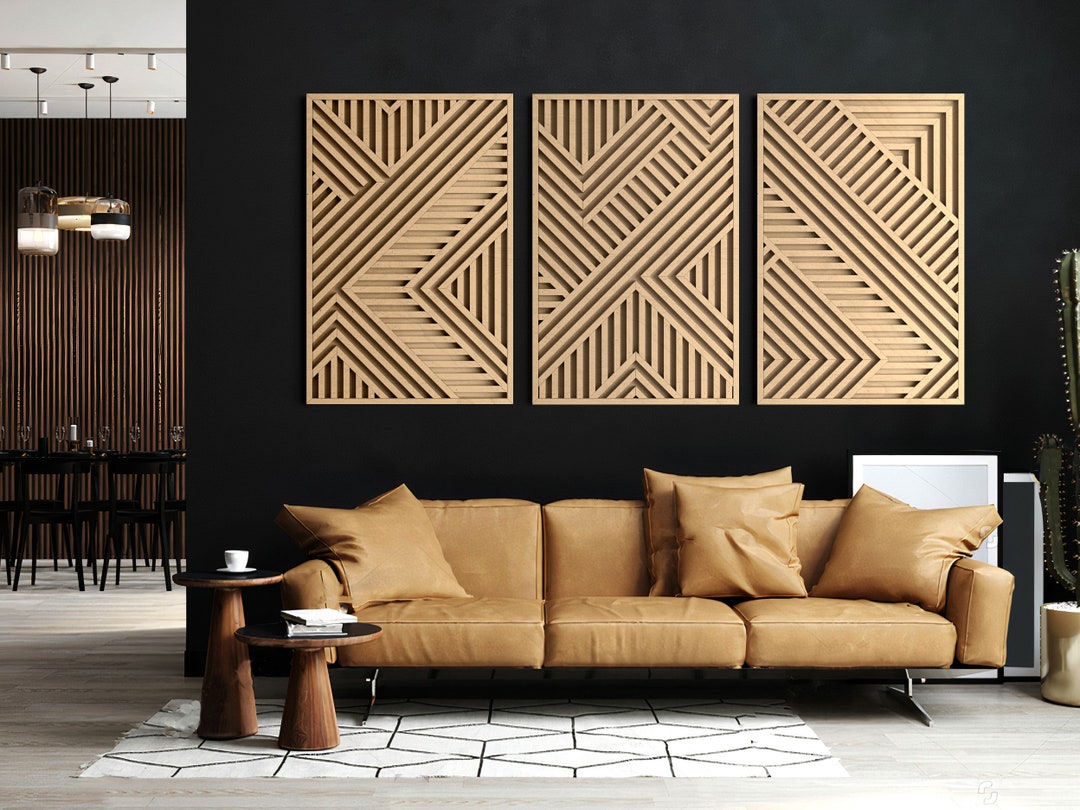 Modern Wood Wall Art Set Geometric Wood Wall Panels Wooden Wall Art Set ...