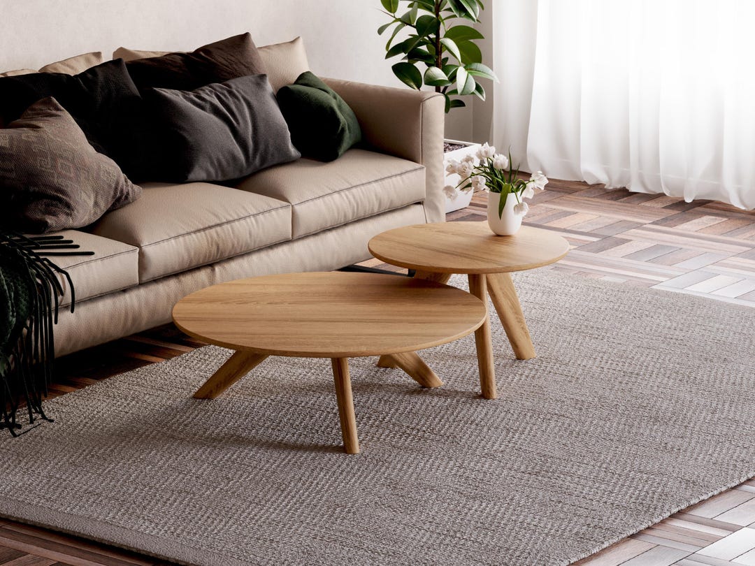 Solid Oak Nesting Coffee Tables: Round Japandi Style - Etsy