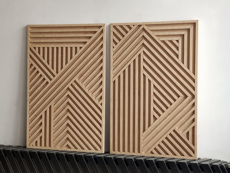 Modern Wood Wall Art Set Wooden Wall Art Abstract Wooden - Etsy