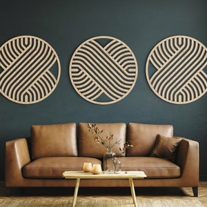 Round Wood Wall Art Set | Modern Wooden Wall Art | Geometric Decor ...