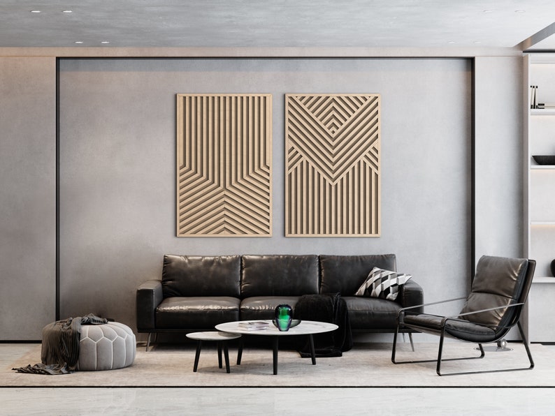 Geometric Wood Wall Art Set: Ash Veneer, Reclaimed Wood Decor - Etsy
