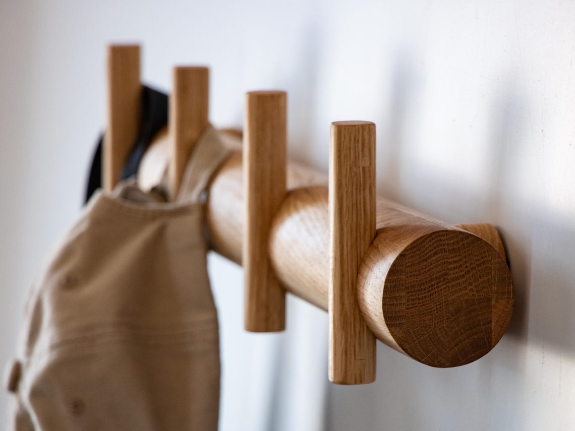 Modern Wall Hanger - Wood Wall Hanger - Oak Coat Rack - Scandinavian ...