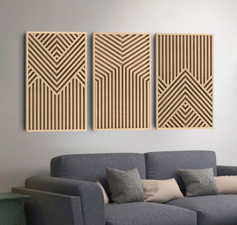Modern Wood Wall Art Set Wood Wall Panels Abstract Wooden | Etsy