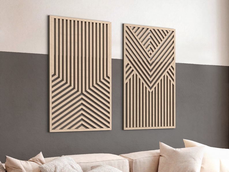 Geometric Wood Wall Art Set: Ash Veneer, Reclaimed Wood Decor - Etsy