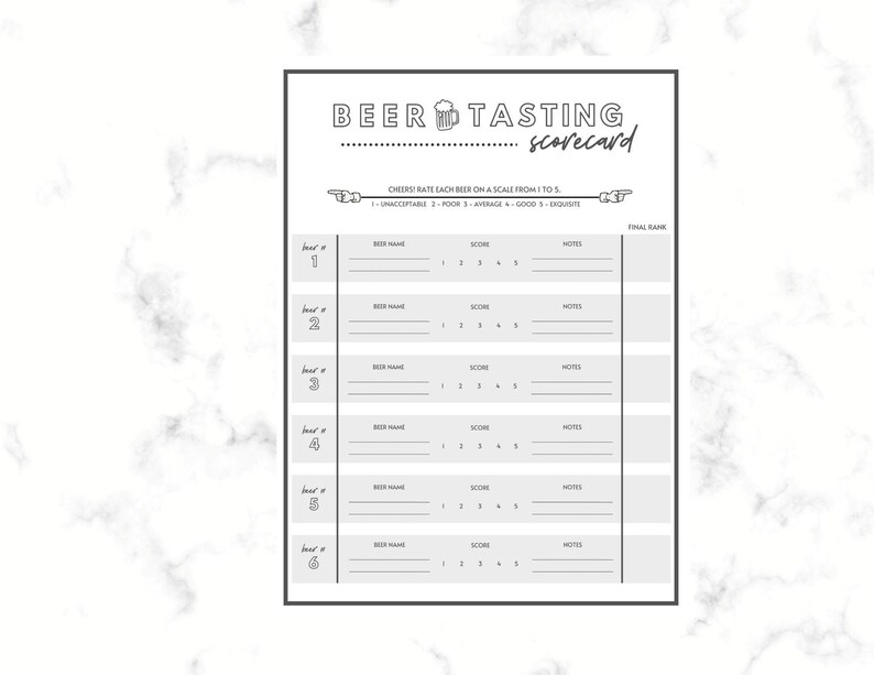 PRINTABLE: Beer Tasting Scorecard / Score Sheet - Etsy