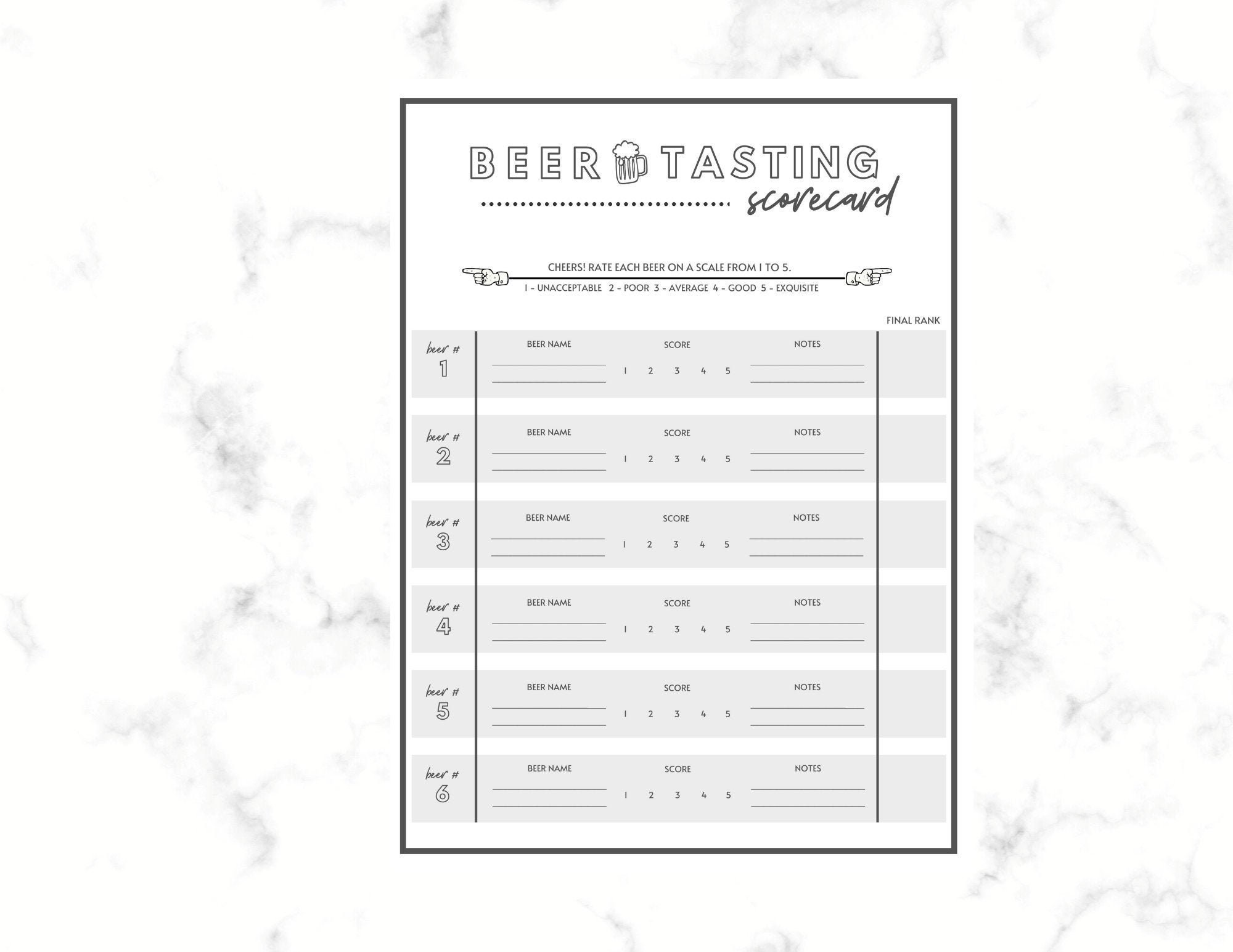 PRINTABLE: Beer Tasting Scorecard / Score Sheet - Etsy