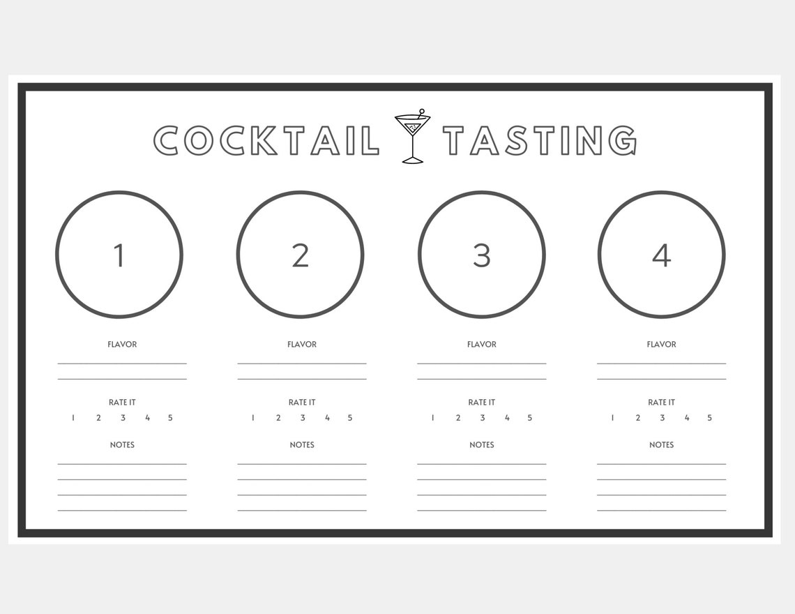 PRINTABLE: Cocktail Tasting Score Sheet / Placemat - Etsy